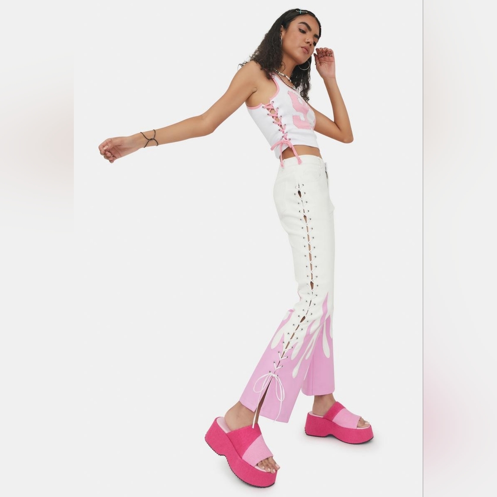 Delia's Fired Up Vegan Leather Flares Barbie Vibes - Gem